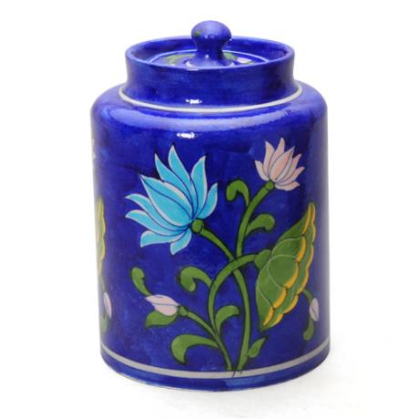 Jaipur Blue Pottery Handmade Jar 6 inches - Blue Base with Turquoise ...