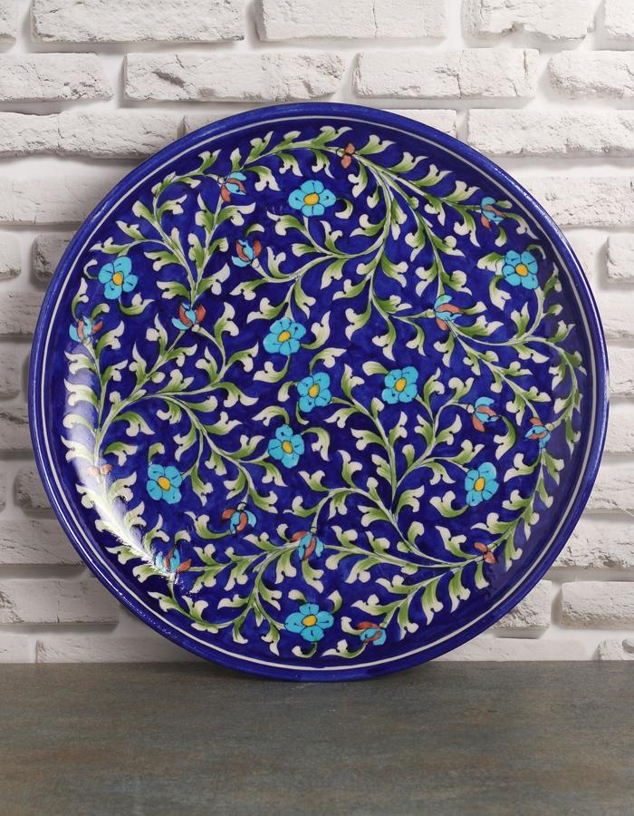 Jaipur Blue Pottery Handmade Wall Plate 12 inches with Blue Base and ...